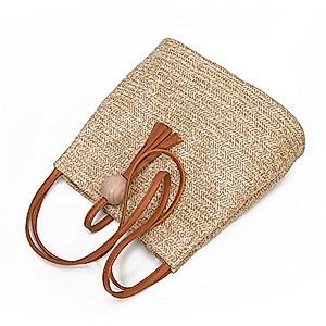 GL-Turelifes Medium Straw Bag Hand Weave Beach Handbag Summer Crossbody Shoulder Bags Bucket Tassel Totes for Women