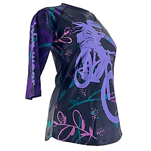 Loka Wear Deep Purple Forest Womens 3/4 Sleeve Pockets MTB Mountain Bike Cycling Jerseys Shirt Quick Dry-Recycled (Medium)