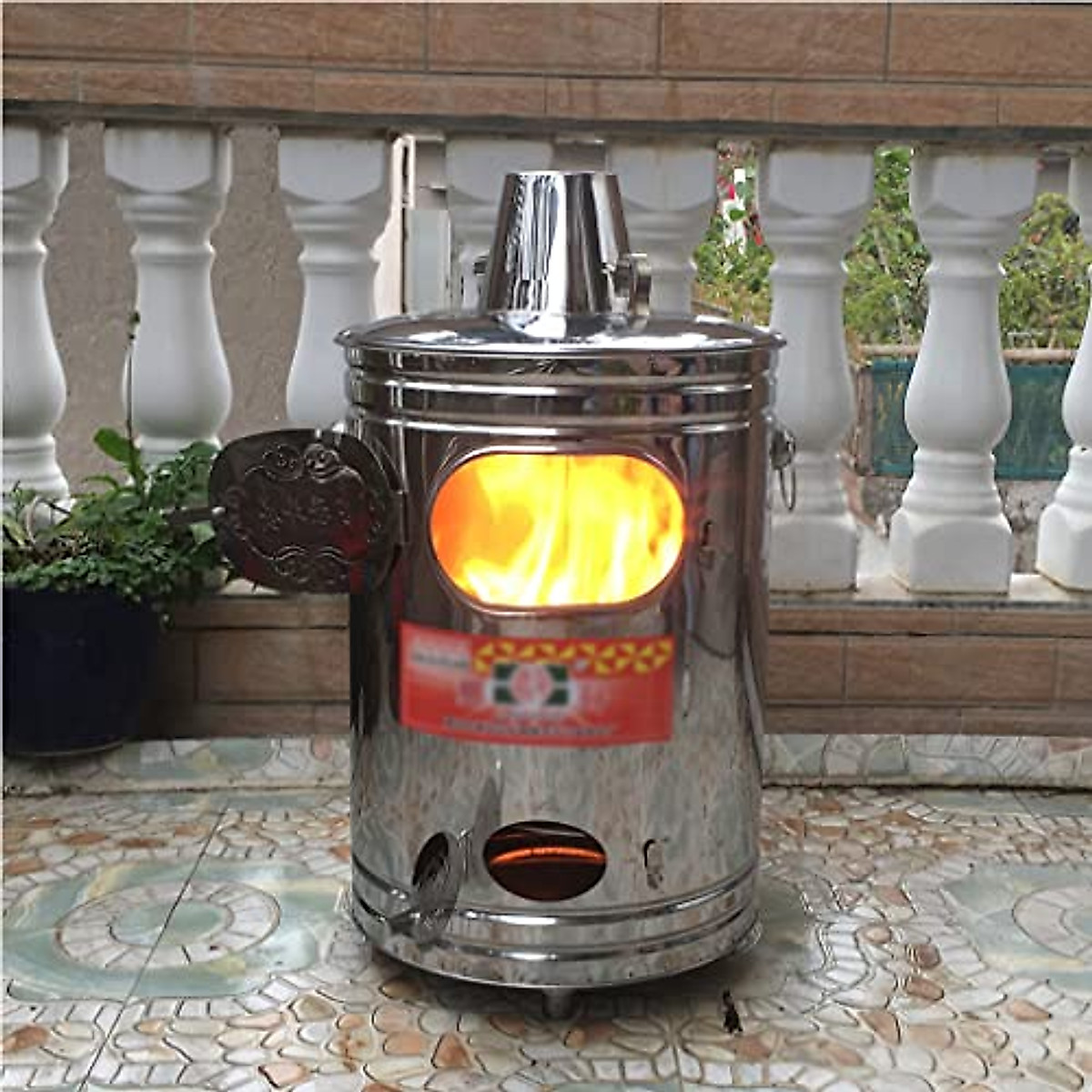 WXJ Stainless Steel Incinerator with Chimney, Portable Garden Incinerator Burning Barrel with Fire Hook, Cleaning The Backyard, Paper and Leaves, 31x31x57cm(12.2x12.2x22.4inch)