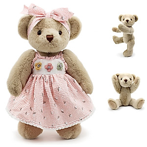 suepcuddly Jointed Teddy Bear Stuffed Animals Small Soft Plush Toy with Cloth (Pink Skirt 13Inch)