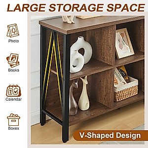 HOMISSUE 6 Cube Storage Organizer Shelf, Rustic Short Wide Bookshelf with Cube Storage, Industrial Low Cube Bookshelf with 3 Tier Shelf, Horizontal Bookcase for Living Room, Office, Brown
