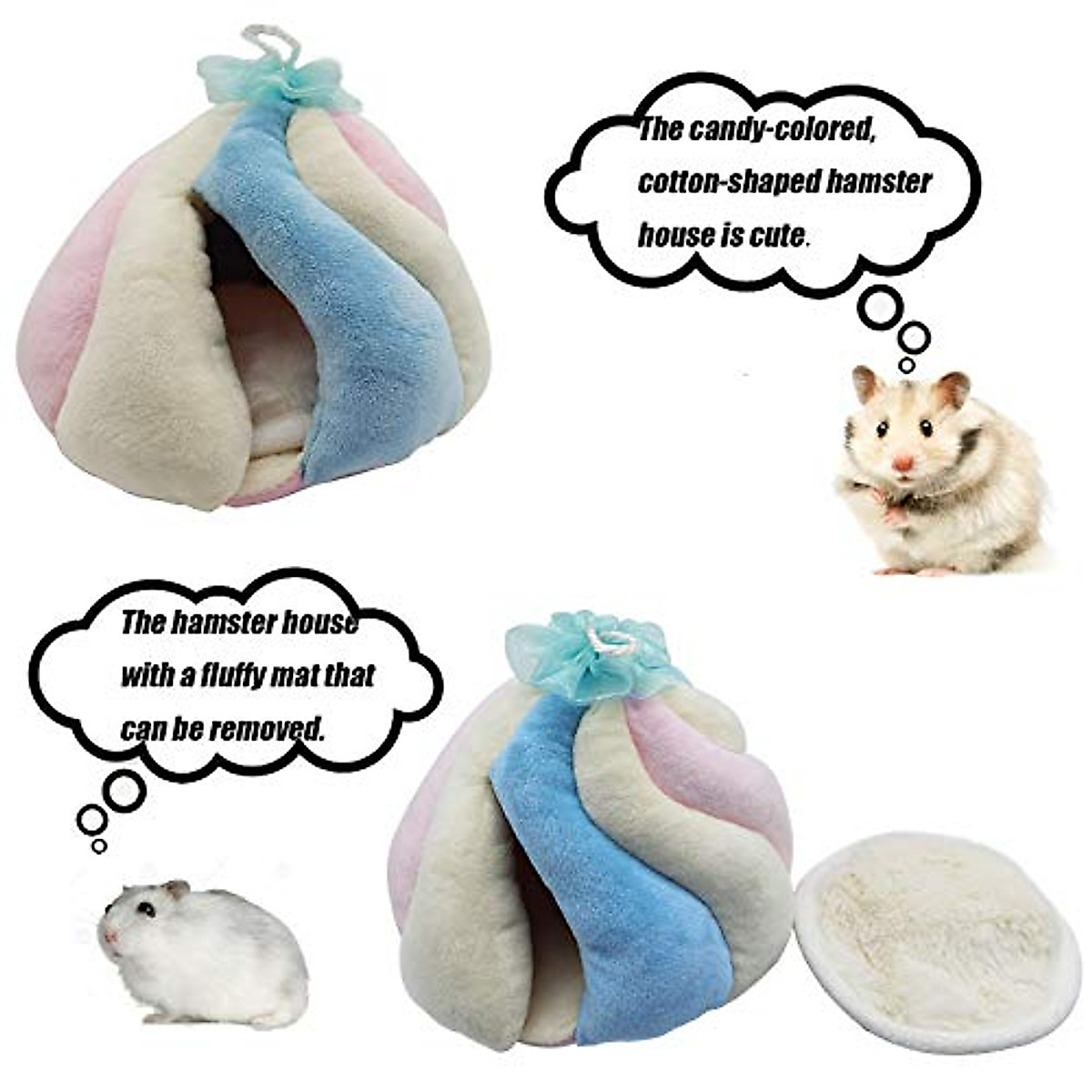 Tfwadmx Hamster Warm Bed,Small Animal Hammock Cotton Sleeping Nest Plush Hut Hideout Cave Hanging Cage Toy for Dwarf Mice Rat Sugar Glider Gerbil