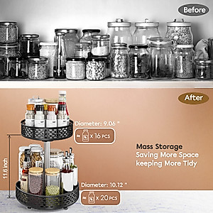 Lazy Susan Organizer 2 Tier Metal Steel, Turntable Height Adjustable, No-Slip Suction Base, Bathroom Kitchen countertop Organizer, Rotating Spice Rack for Cabinet Countertop Pantry, 10" Black