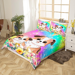 Feelyou Dog Duvet Cover Twin for Kids Toddler, Cartoon Dog Comforter Cover Puppy Dog Bedding Set Kawaii Dog Bedspread Cover Kids Room Decor Lightweight Quilt Cover