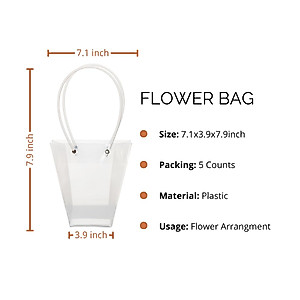 BBC Clear Flower Bouquet Bags with Handle Florist Shop Packaging Supplies, 5 Pcs (7.9 * 7 * 4 inch)