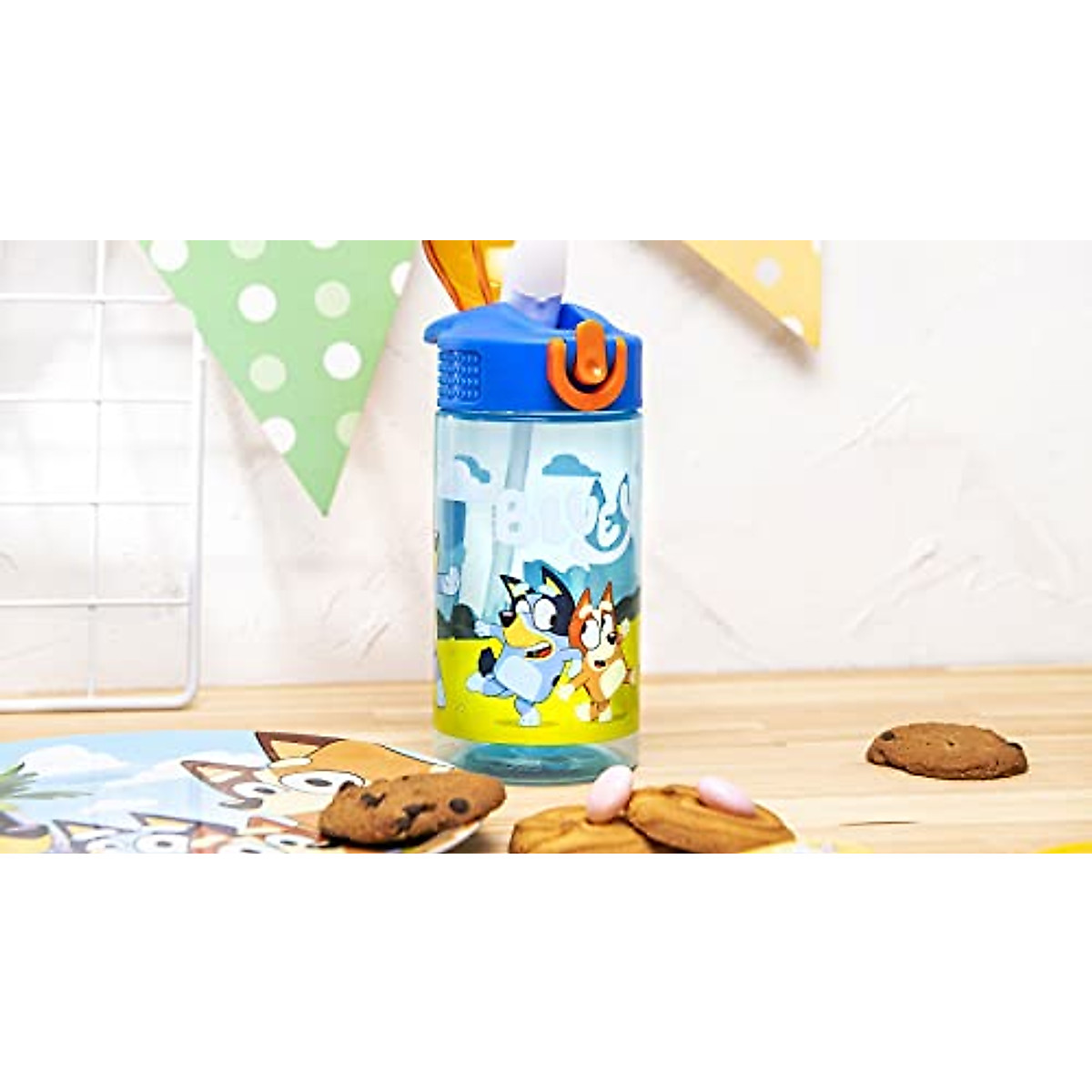 Zak Designs Bluey Kids Dinnerware Set Includes Plate, Bowl, Tumbler, Water Bottle, and Utensil Tableware, Made of Durable Material and Perfect for Kids (6 Piece Gift Set, Non-BPA)