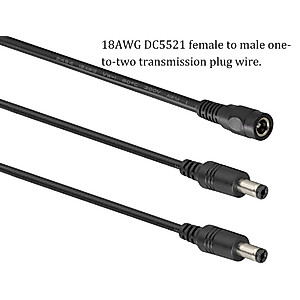 HCFeng DC Power Y Splitter Cable,DC 5.5mm x 2.1mm 1 Female to 2 Male Power Cord 18AWG 12v DC Extension Cord Cable for CCTV Security Camera, DVR, HDVD, LED Strip Light(2pack/1.6ft)