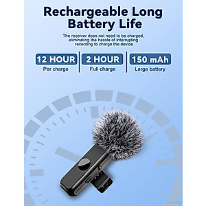 Ponovo Lavalier Microphone for USB C Android Phone, Wireless Mini Lapel Mic Compatible with iPhone 15 (USB-C), Dual Clip on Lav Mic Lasting 12H for Video Recording YouTube Vlog Tiktok Livestream