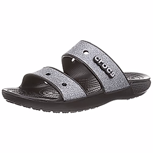 Crocs Unisex Classic Graphic Two-Strap Slide Sandals, Black/Black, 9 US Women