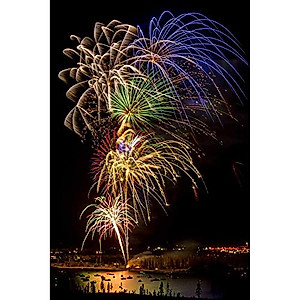 ArtDirect Colorado, Frisco Fireworks Display on July 4th XV 13x18 Black Modern Wood Framed with Double Matting Museum Art Print by Lord, Fred