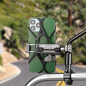 FANAUE Motorcycle Phone Mount for Rearview Mirror Clip U-Bolt Base, 360° Adjustable with Built-in Rubber Pads and Tether,Compatible with RAM Mounts (CC-06T)