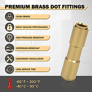 CheeMuii 6 PCS 1/4 Brass DOT Air Line Fitting Straight Union Quick Connect Fittings 1/4 Air Hose DOT Air Fittings for Semi Truck Trailers Industry Air System