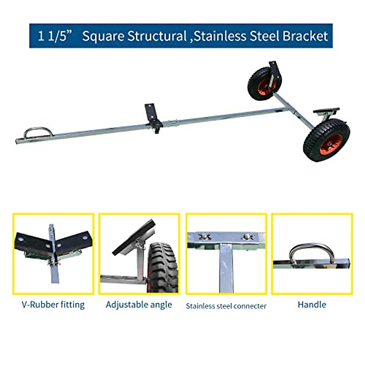 BRIS Stainless Steel Boat Launching Wheels Hand Dolly for Small Inflatable Boat Trailer