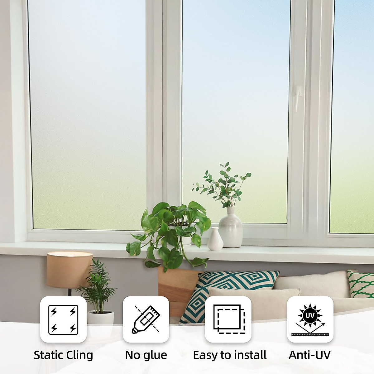 Qualsen Window Privacy Film Frosted Glass Window Film Static Cling Privacy Film for Glass Windows UV Bolocking Non Adhesive Window Film for Office Home Living Room Bedroom 17.4x78.7inch(44.3x200cm)