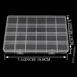 2 Pack 24 Grids Clear Plastic Organizer Box Fixed Compartment Storage Container for Craft, Beads, Jewelry, Small Parts, 7.4X5.1X0.86 INCH