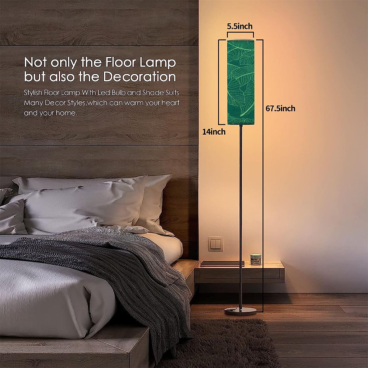 RZNTJHUINA Modern Standing Lamps Vintage Rustic Palm Pattern Minimalist Floor Lamp Metal Pole Lamp with Linen Lampshade for Bedroom Living Room Office Nursery Reading Beach House Decor Foot Switch