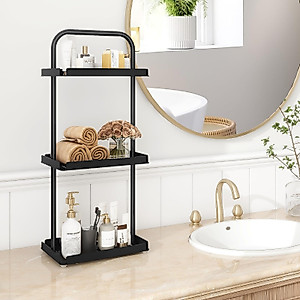 ELITEROO 3 Tier Standing Shower Caddy Organizer, Corner Shower Shelf with Handle, Storage Stands for Shampoo, Stand Up Metal Basket Rack for Inside Bathroom, Bathtub, Office, Kitchen, Black