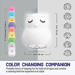 Lumipets Owl, Kids Night Light, Play Music, Silicone Nursery Light for Baby and Toddler, Squishy Night Light for Kids Room, Animal Night Lights for Girls and Boys, Kawaii Lamp, Cute Lamps for Bedroom