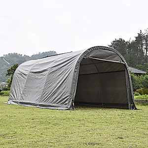 Bestmart Heavy Duty Round Carport with Zipper Portable Garage Outdoor Storage Shed Canopy Gray,10x20ft