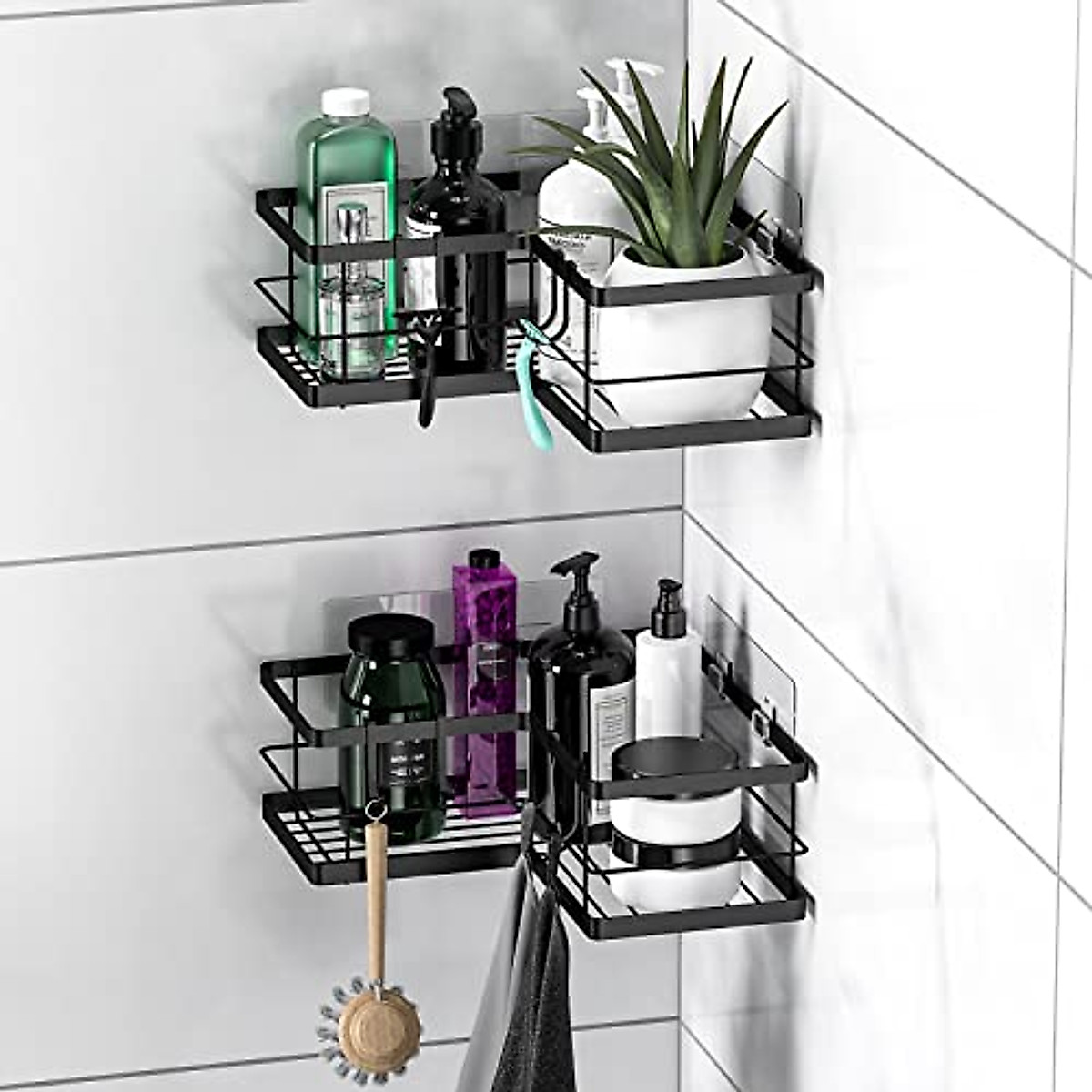 Sinminou Corner Shower Caddy 2 Pack, 304 Stainless Steel Shower Shelf with Adhesive, Wall Mounted Bathroom Shelf Basket, Shower Rack Hanging Storage Organizer