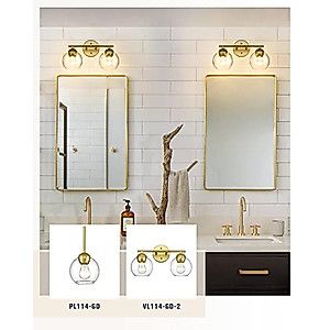 Emak 2-Light Gold Bathroom Light Fixtures Over Mirror, Globe Bathroom Vanity Light with Clear Glass Shades and Gold Finish, VL114-GD-2