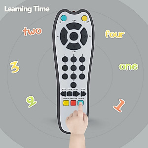 Kids Musical TV Remote Control Toy with Soft Light and Sound, Adjustable Volume Early Education Learning Remote Toy with English,French,Spanish Gift Toy for 6 Months+ Toddlers Boys or Girls