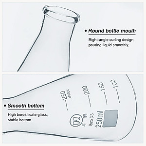 ADAMAS-BETA 3pcs Erlenmeyer Flask Lab Chemistry Glass Flasks Science Beakers Set 50ml,150ml,250ml Flat Bottom Glassware