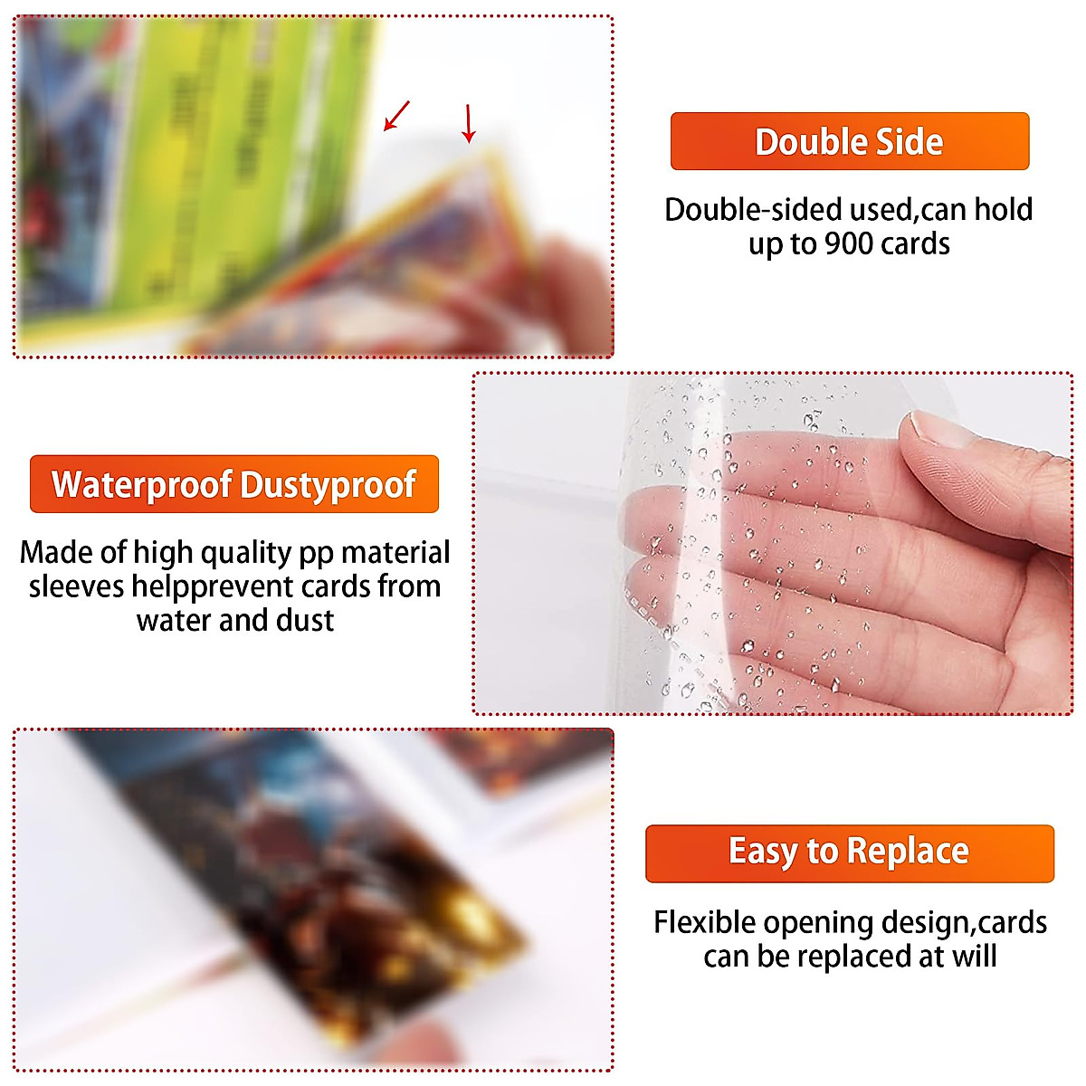 Trading Card Binder Card Holder, 900 Cards with 50 Removable Sleeves 9 Pocket, PU leather Card Collection Binder Album Holder Game Cards Binder for Boys Girls Toys Gift (Black)