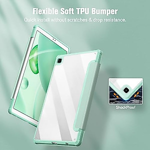 Fintie Hybrid Slim Case for Samsung Galaxy Tab A7 Lite 8.7 Inch 2021 Model (SM-T220/T225/T227), Shockproof Cover with Clear Transparent Back Shell, Green
