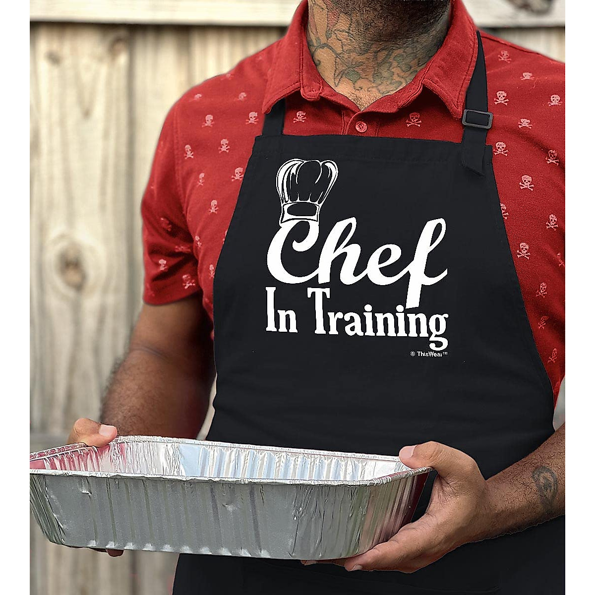 ThisWear Chef in Training Funny Apron for Kitchen Two Pocket Apron Black