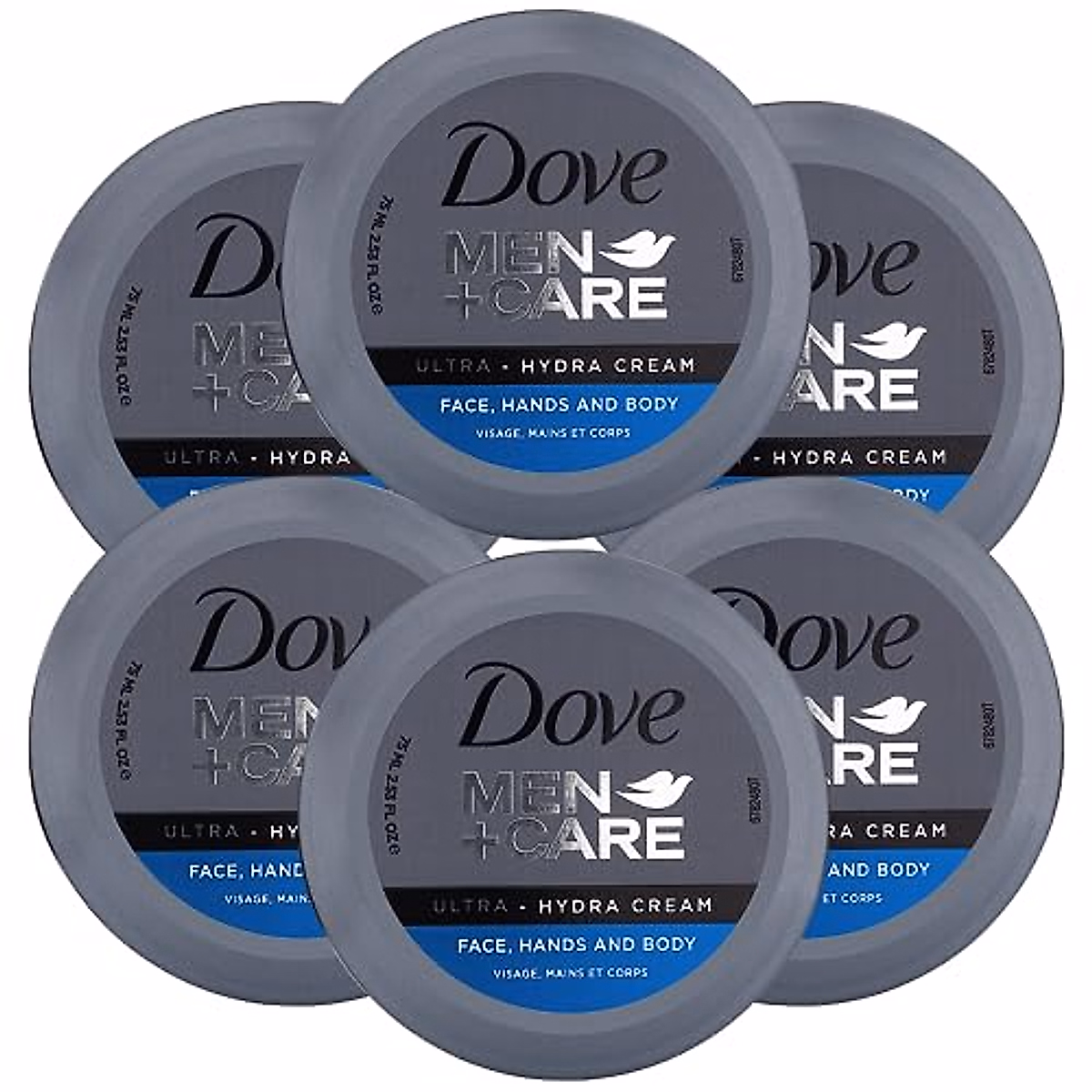 Dove Men+Care Ultra Hydra Cream, Face, Hands and Body care, All Skin Types, 6 Pack of 2.53 Oz Each