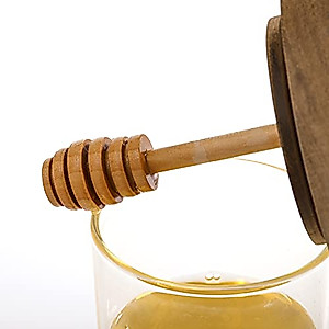 Lawei Glass Honey Jars with Wooden Dipper and Lid - 13 Oz Honey Pot Clear Glass Syrup Container for Storage