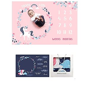 Baby Monthly Milestone Blanket Girl | Markers and Headband Included | Gift-Ready Box | Premium Ultra Soft Warm Minky Fleece | Large 40X60 Thick Newborn Photography Props Backdrop |Shower Gifts-Idea