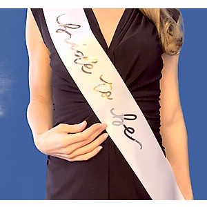 Shimmer Anna Shine Bridal Shower Sash, Bride to Be Sash for Bridal Shower, Bachlorette Party, Wedding Party, White, Adjustable Size (Gold Print)