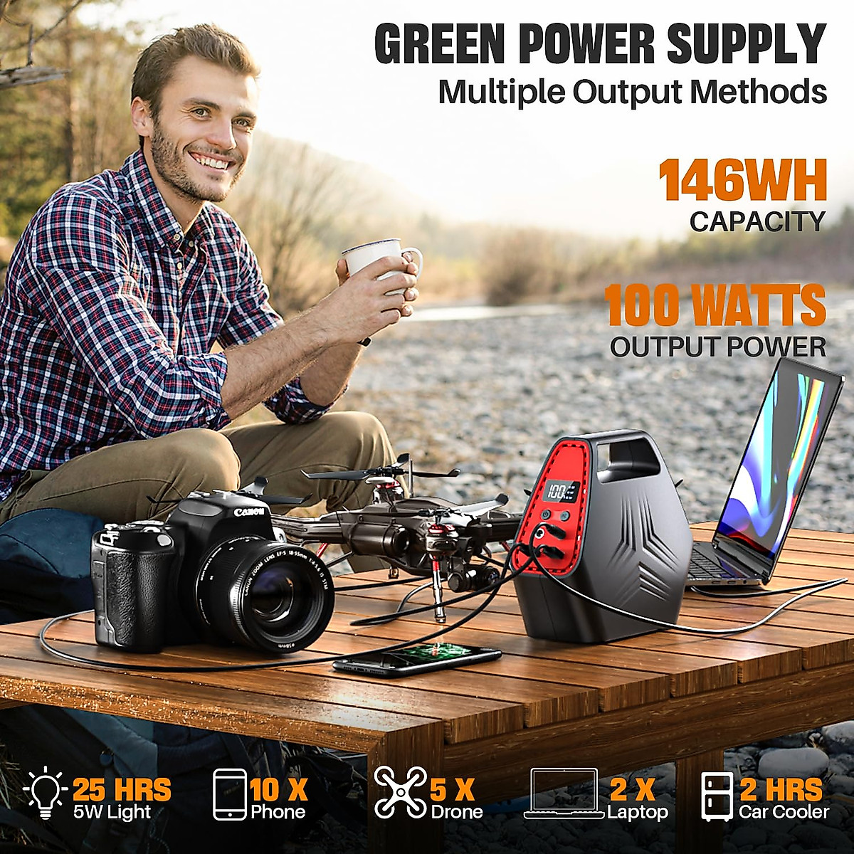 100W Portable Solar Generator, 40W Foldable Solar Charger with USB & 12-15V DC output, A Super Travel Portable Battery Pack/Power Station for Outdoors Camping RV Trip Travel Hunting Emergency Use