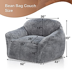 Homguava Giant Bean Bag Chair,Bean Bag Sofa Chair with Armrests, Bean Bag Couch Stuffed High-Density Foam, Plush Lazy Sofa Comfy Chair,Large BeanBag Chair for Adults in Livingroom,Bedroom (Grey)