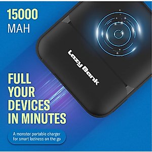 Lazy Pro New 2022 Fast Charger and Plug in Portable Charger 15000mAh | Smart Led Display Fast Charging Built-in Cables Power Bank | 4 Output & 2 Input External Battery Pack Compatible