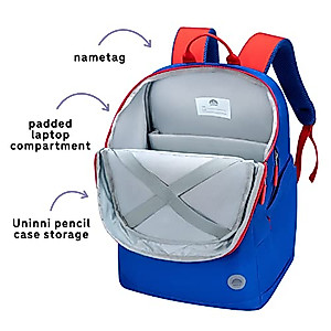 uninni Color Block (Blue/Green) 16'' Kids Backpack with Insulated Set for Age 5+, Lightweight, School and Travel for Boys and Girls