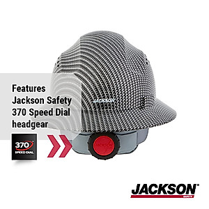 Jackson Safety Blockhead Fiberglass Full Brim Hard Hat - 4-Point Ratchet Suspension w/Jackson 370 Speed Dial Headgear - Carbon Fiber Pattern, Large
