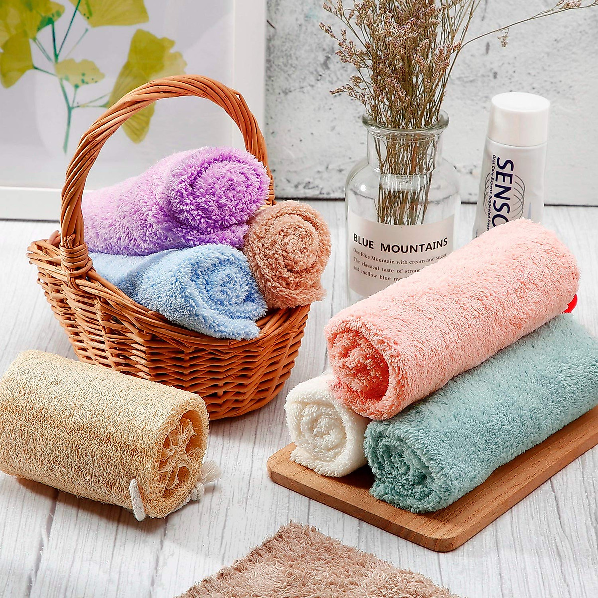 Syhood 12 Pcs Face Wash Cloth 10 x 10 Inch Makeup Remover Cloths Microfiber Facial Wash Towel Coral Velvet Reusable Soft Cleansing Towel (Pink, Green, Brown, Purple, Blue, Beige)