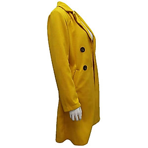 Women Duffle Coat Mid-Length Jacket Plus Size Double-Breasted Solid Color Notch Lapel Pocket Cardigan Windbreaker Trench Overcoat(A Yellow,2XL)