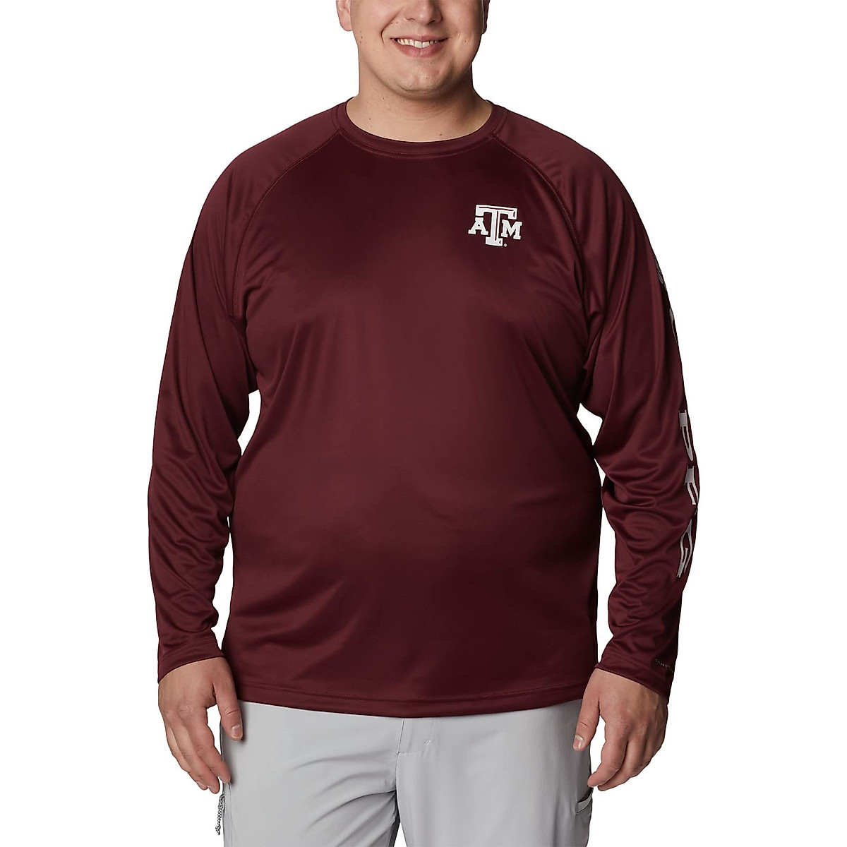 Columbia NCAA Texas A&M Aggies Men's Terminal Tackle Long Sleeve Shirt, 2X Big, TAM - Deep Maroon/White