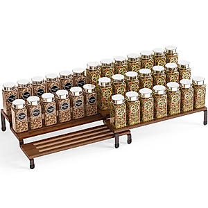 Bextsrack Spice Rack Organizer for Cabinet, Bamboo 3-Tier Expandable Seasoning Display Step Shelf for Kitchen Pantry Countertop Cupboard