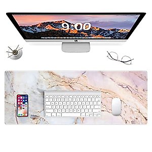 ZYCCW Large Gaming XXL Mouse Pad, Oversized Extended Mouse Mat Pink Marble Desk Pad Keyboard Pad (31.5"x11.8"x0.12") Non-Slip Rubber Stitched Edges(Marble)