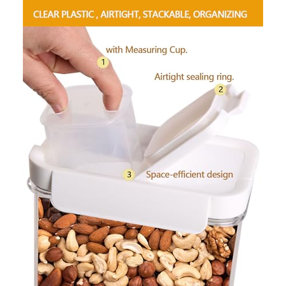 Besmal Cereal Storage Container with Airtight Lid Pour Spout Measuring Cup Plastic Air Tight Small Container for Dry Food, Pet Food Clear Rice dispenser 1.1L/37.2oz 1Qt