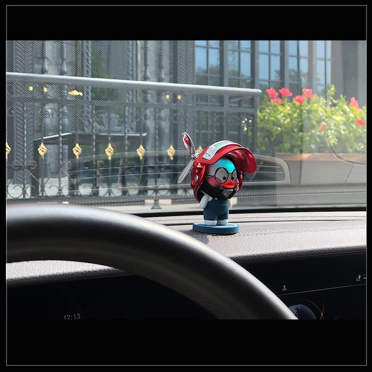 Collyon Car Dashboard Ornament Cute Rubber Duck,Office Car Cab Ornaments,Cool Spectacled Duck(Red)