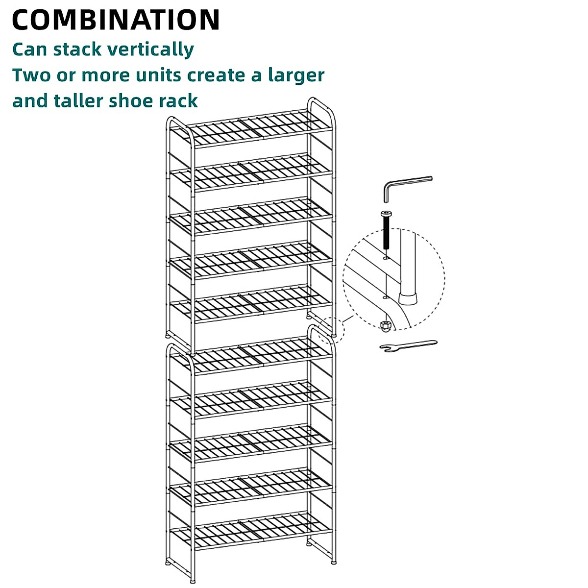 REGILLER 5-Tier Stackable Shoe Rack, Expandable & Adjustable Shoe Organizer Storage Shelf, High Capacity, Wire Grid, Black