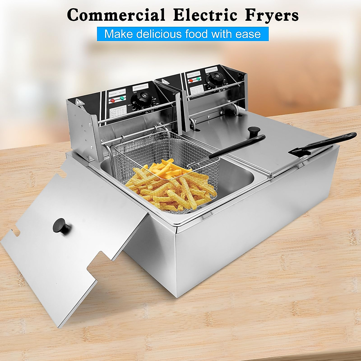 Jacgood Electric Deep Fryer, 20.72 QT Commercial Deep Fryer with Temperature Control and Removable Frying Basket and Easy to Clean Stainless Steel Body, Silver for Commercial and Domestic Kitchens