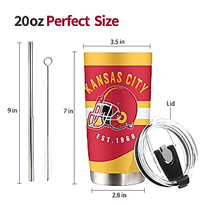 Custom Kansas City Tumbler 20oz Stainless Steel with Lid & Straw Personalized Football Fans Gifts for Women Men Coffee Travel Insulated Mug Cup Add Name Number
