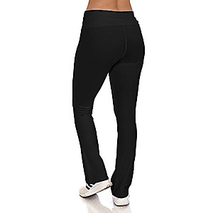 Simply Ravishing Cotton Fold Over Bootcut Yoga Pants (Size: XS-5X), Medium, Black